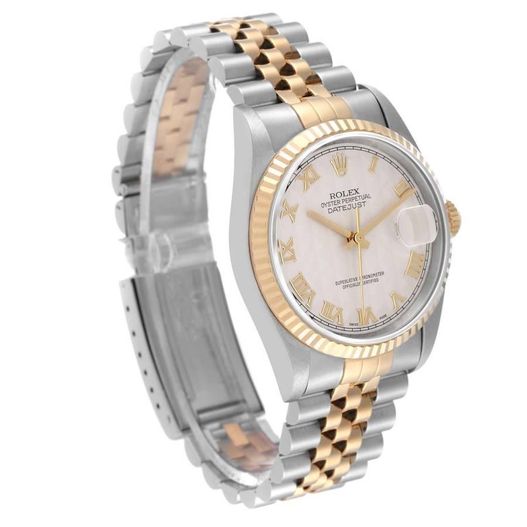 Rolex Datejust Steel Yellow Gold Ivory Pyramid Dial Mens Watch 16233 ...