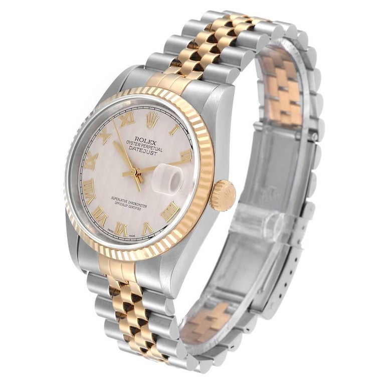 Rolex Datejust Steel Yellow Gold Ivory Pyramid Dial Mens Watch 16233 ...
