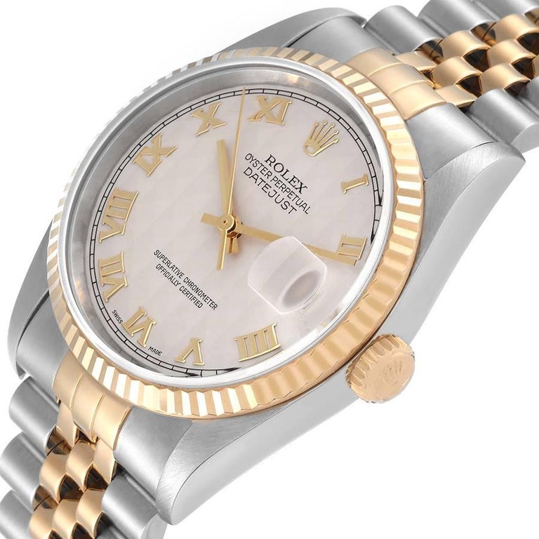 Rolex Datejust Steel Yellow Gold Ivory Pyramid Dial Mens Watch 16233 ...