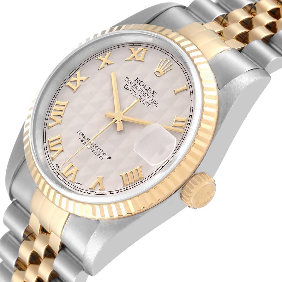 Rolex Datejust Steel Yellow Gold Ivory Pyramid Dial Mens Watch 16233 ...