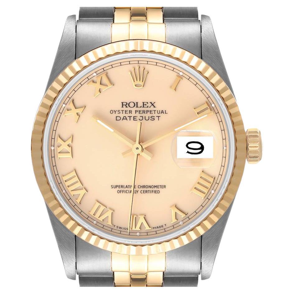 Rolex Datejust Steel Yellow Gold Ivory Roman Dial Mens Watch 16233 Box ...