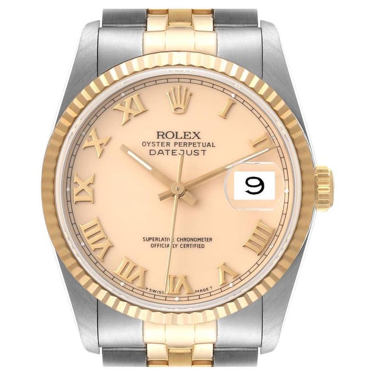 Rolex Datejust Steel Yellow Gold Ivory Roman Dial Mens Watch 16233 For ...
