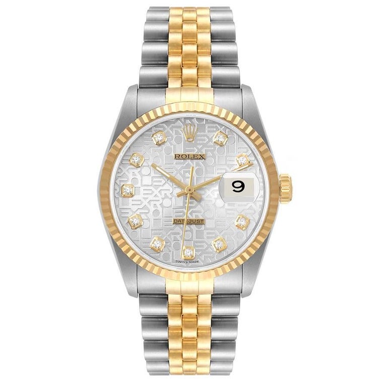 Rolex Datejust Steel Yellow Gold Jubilee Diamond Dial Mens Watch 16233 at 1stDibs