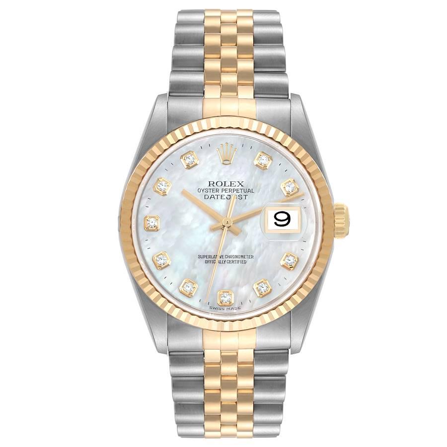 Rolex Datejust Steel Yellow Gold MOP Diamond Dial Mens Watch 16233 Box Papers at 1stDibs