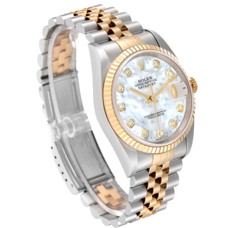 Rolex Datejust Steel Yellow Gold MOP Diamond Dial Mens Watch 16233 For ...