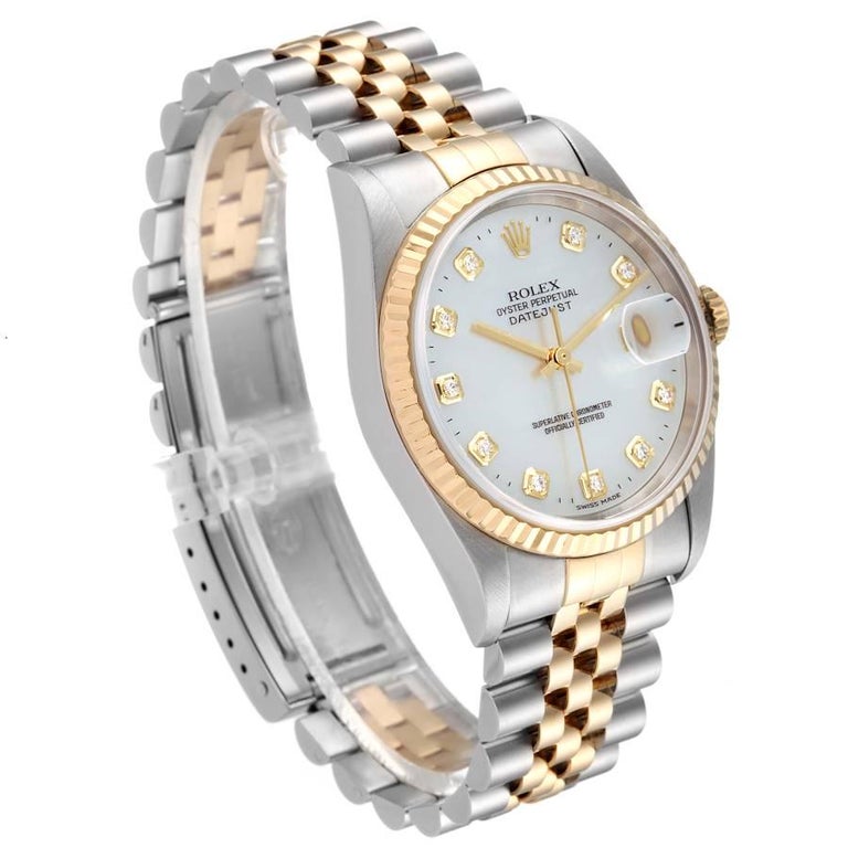 Rolex Datejust Steel Yellow Gold MOP Diamond Mens Watch 16233 Box ...