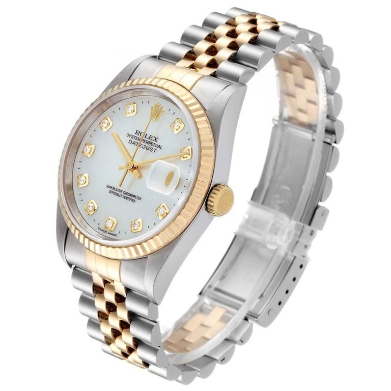 Rolex Datejust Steel Yellow Gold MOP Diamond Mens Watch 16233 Box ...