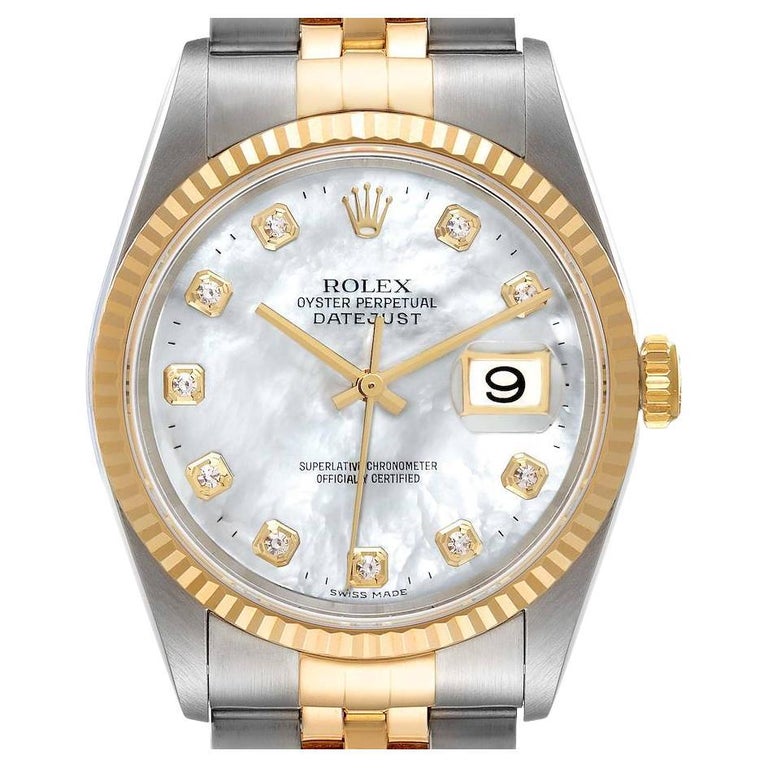 Rolex Datejust Steel Yellow Gold MOP Diamond Mens Watch 16233 Box ...