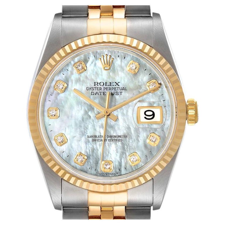 Rolex Datejust Steel Yellow Gold MOP Diamond Mens Watch 16233 For Sale ...
