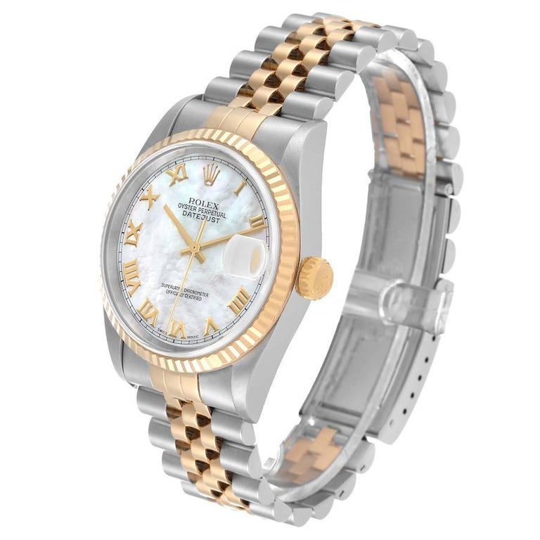 Rolex Datejust Steel Yellow Gold MOP Roman Dial Watch 16233 For Sale at ...