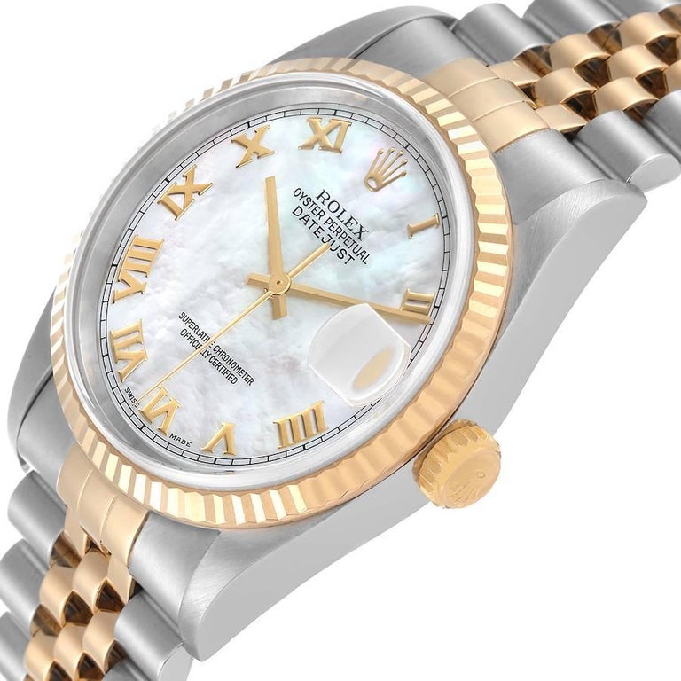 Rolex Datejust Steel Yellow Gold MOP Roman Dial Watch 16233 For Sale at ...