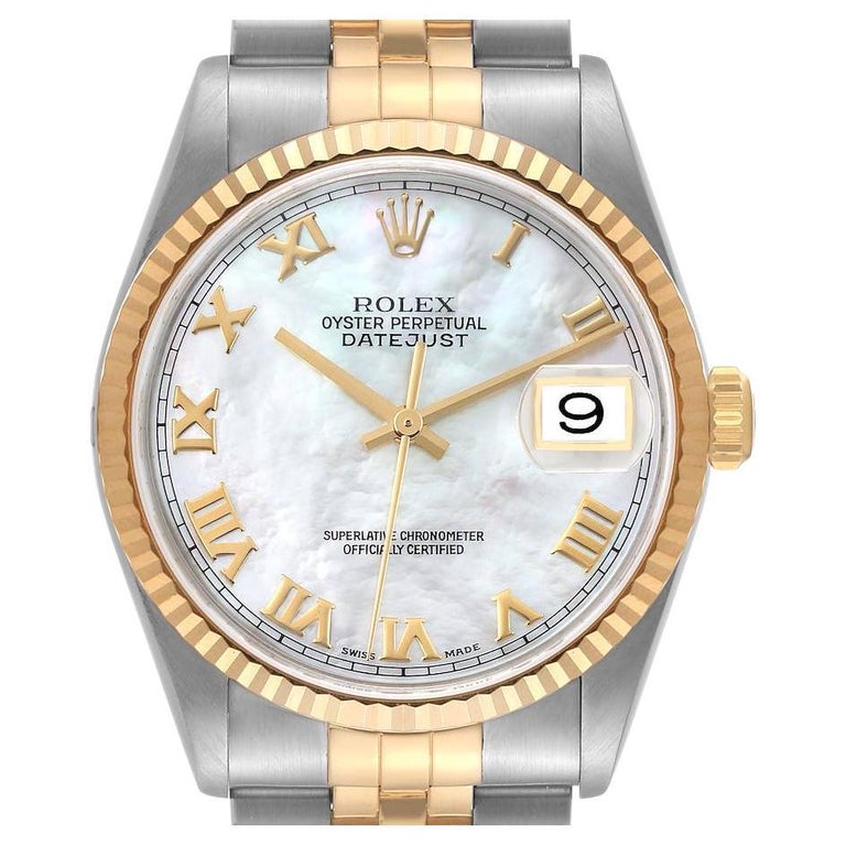 Rolex Datejust Steel Yellow Gold MOP Roman Dial Watch 16233 For Sale at ...