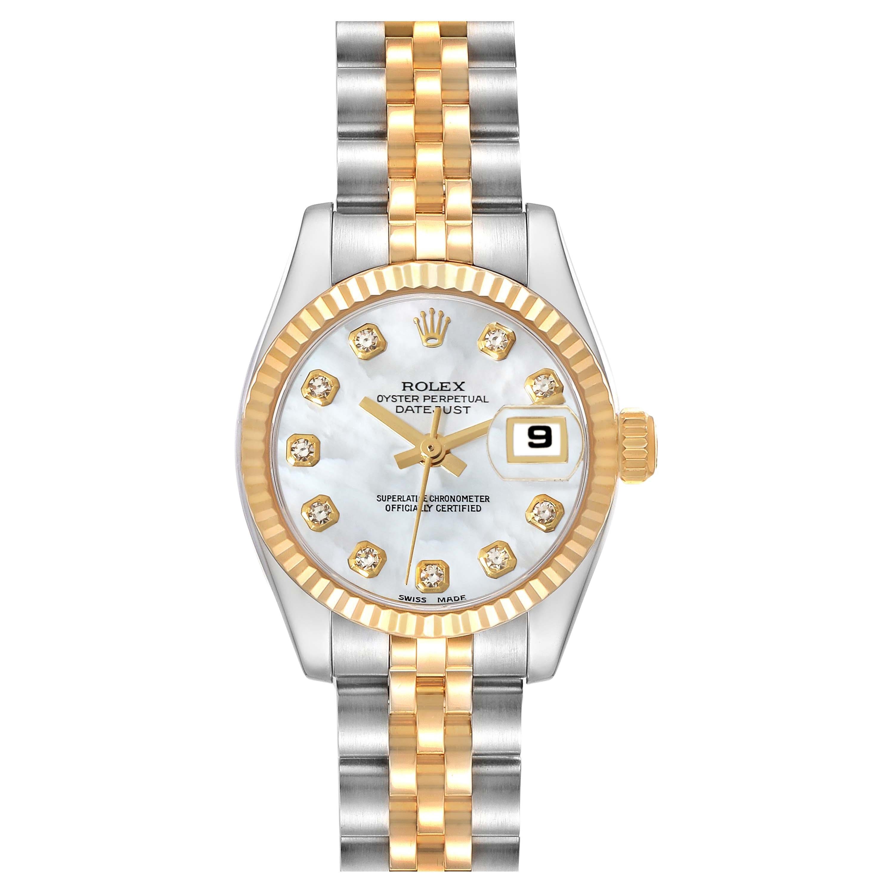 Rolex Datejust Steel Yellow Gold Mother Of Pearl Diamond Dial Ladies ...