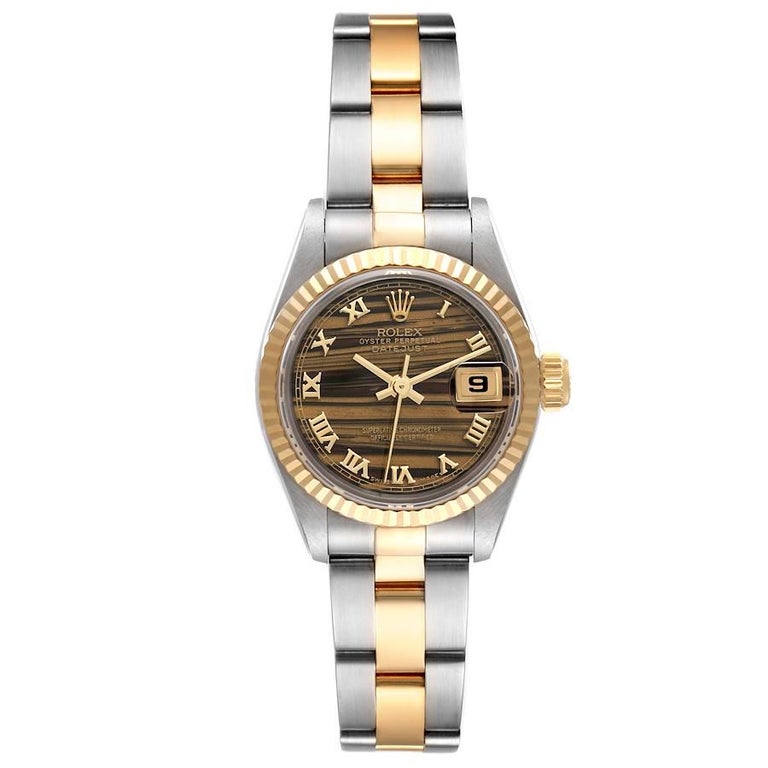 Rolex Datejust Steel Yellow Gold Obsidian Stone Dial Watch 79173 Box ...