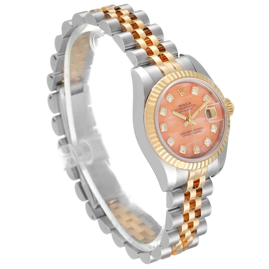 Rolex Datejust Steel Yellow Gold Pink Coral Diamond Dial Watch 179173 ...