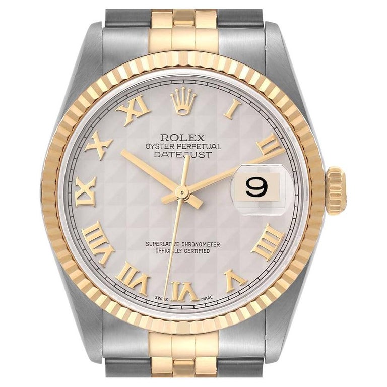 Rolex Datejust Steel Yellow Gold Pyramid Dial Mens Watch 16233 Box ...