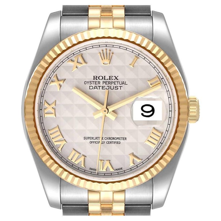 Rolex Datejust Steel Yellow Gold Pyramid Roman Dial Mens Watch 116233 ...