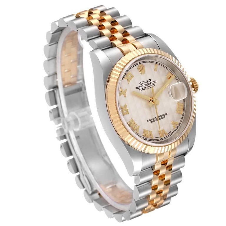 Rolex Datejust Steel Yellow Gold Pyramid Roman Dial Mens Watch 116233 ...