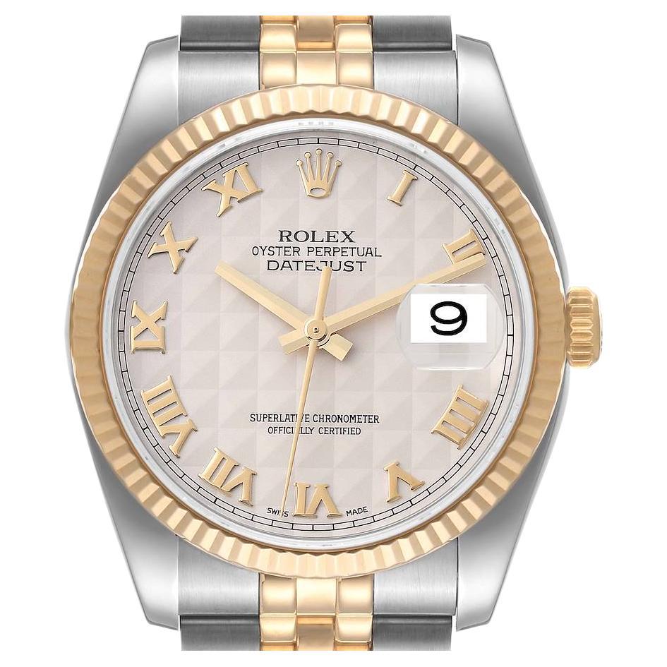 Rolex Datejust Steel Yellow Gold Silver Diamond Dial Mens Watch 116233 ...