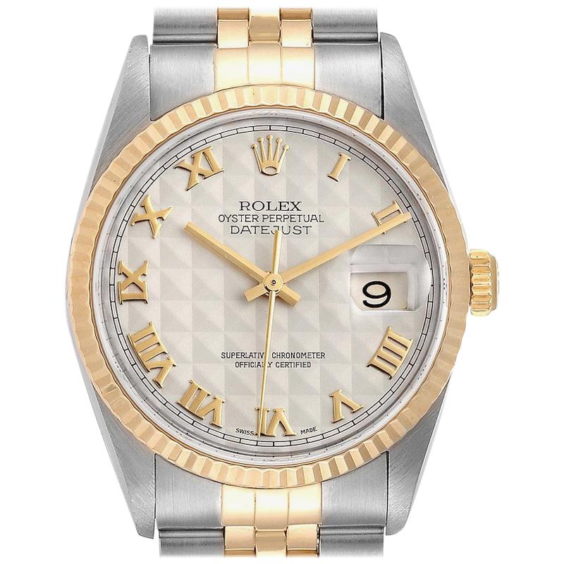Rolex Datejust Steel Yellow Gold Pyramid Roman Dial Men's Watch 16233 ...
