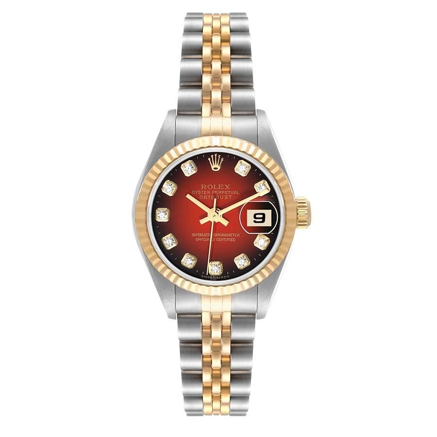 Rolex Datejust Steel Yellow Gold Red Vignette Diamond Watch 79173 For ...