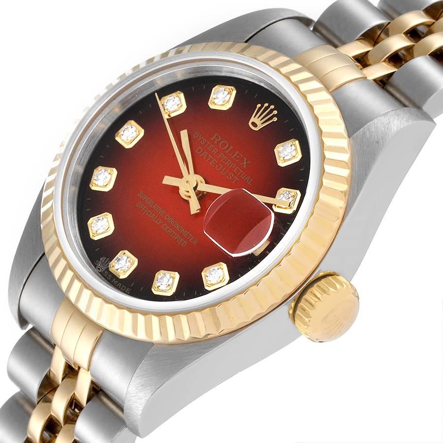Rolex Datejust Steel Yellow Gold Red Vignette Diamond Watch 79173 For ...