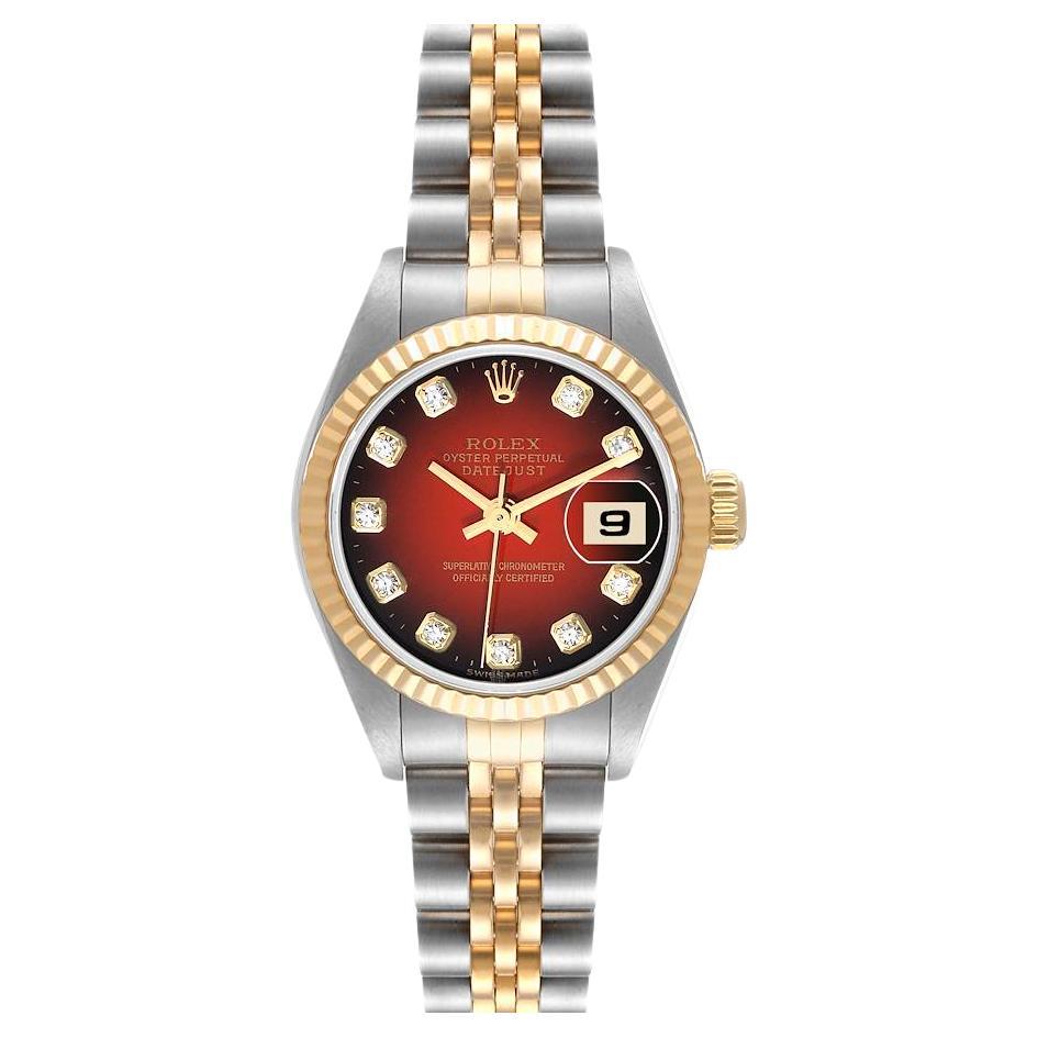 Rolex Datejust Steel Yellow Gold Red Vignette Diamond Watch 79173 For ...