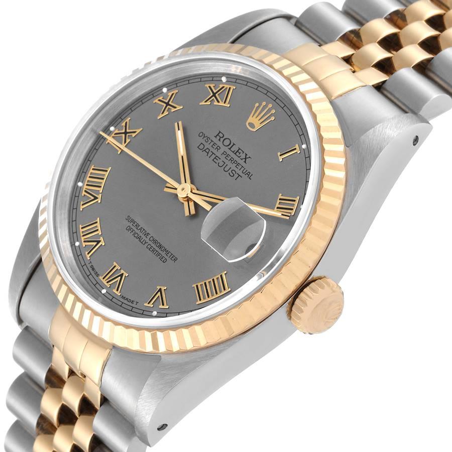 Rolex Datejust Steel Yellow Gold Slate Dial Mens Watch 16233 Box Papers ...