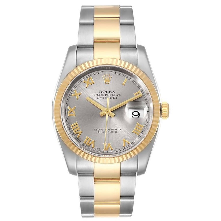 Rolex Datejust Steel Yellow Gold Slate Roman Dial Mens Watch 116233 For ...