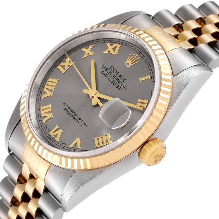 Rolex Datejust Steel Yellow Gold Slate Roman Dial Mens Watch 16233 at ...