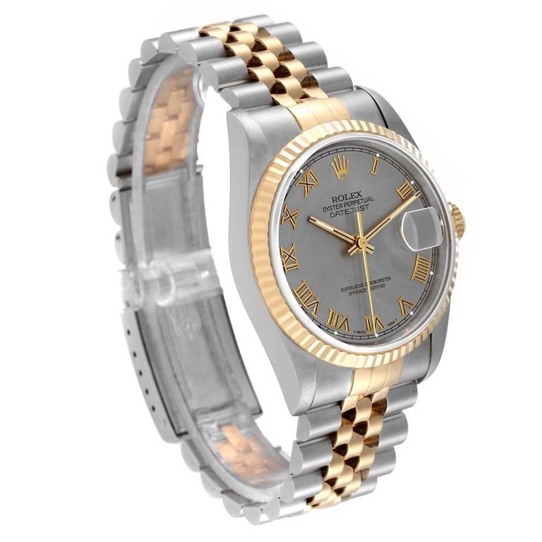 Rolex Datejust Steel Yellow Gold Slate Roman Dial Mens Watch 16233 ...