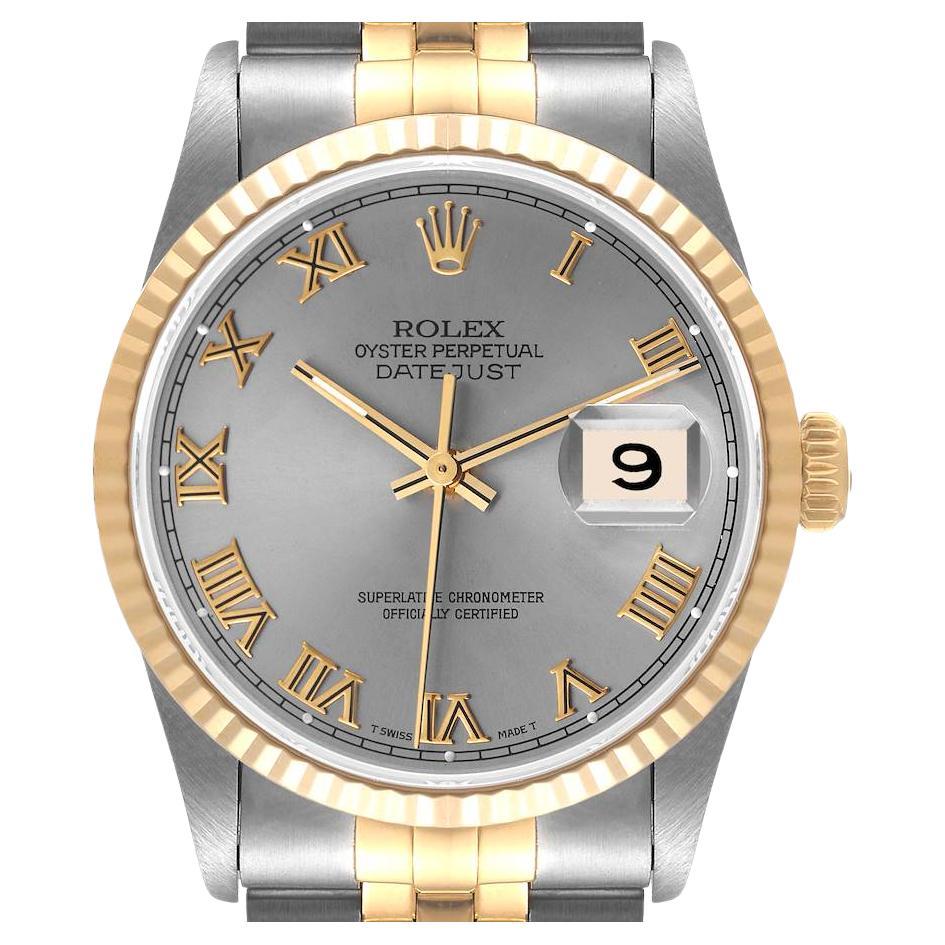 Rolex Datejust Steel Yellow Gold Slate Roman Dial Mens Watch 16233 ...