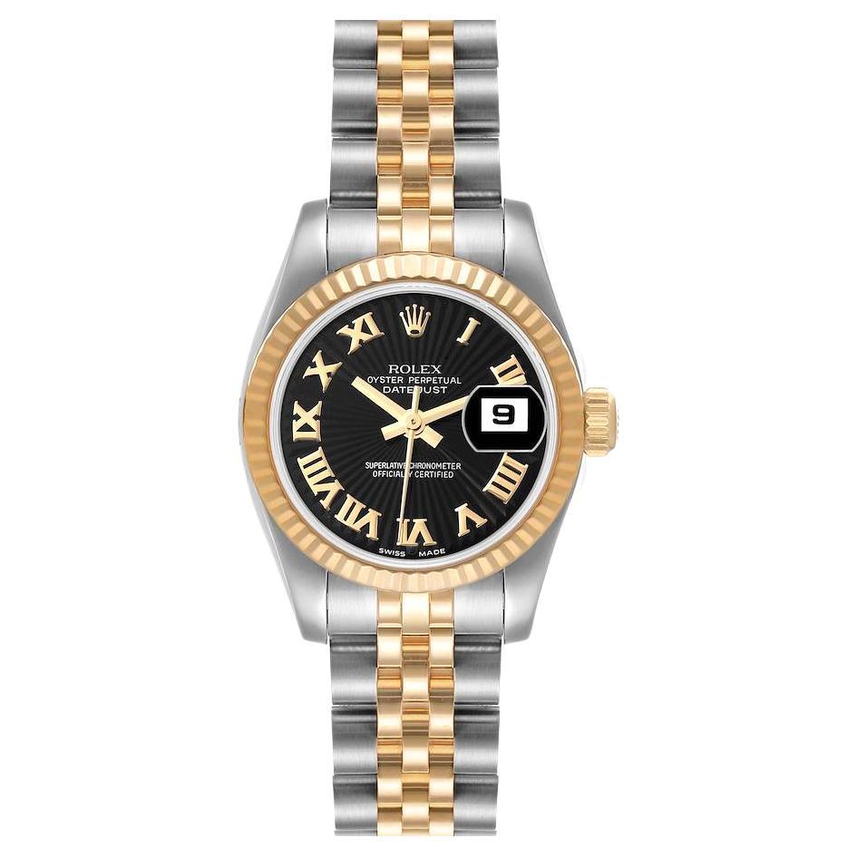 Rolex Datejust Ladies Steel Yellow Gold Blue Baton Dial Watch 179173 ...