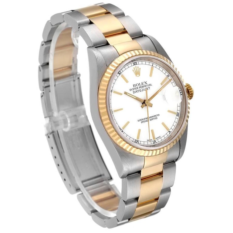 Rolex Datejust Steel Yellow Gold White Dial Mens Watch 16233 Box Papers ...