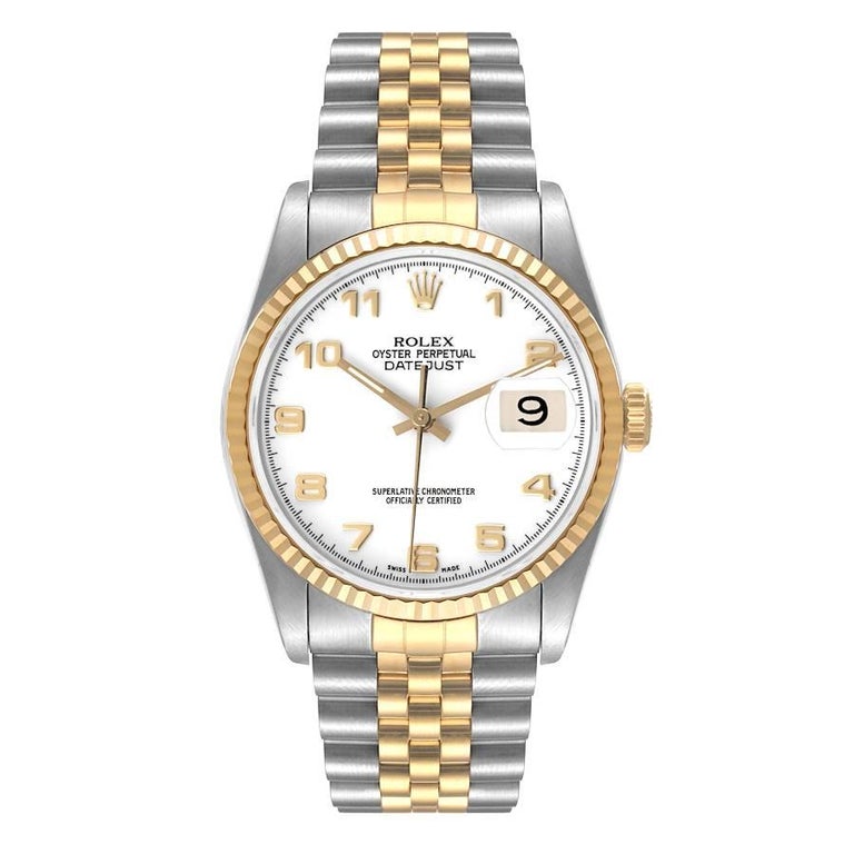 Rolex Datejust Steel Yellow Gold White Dial Mens Watch 16233 For Sale ...