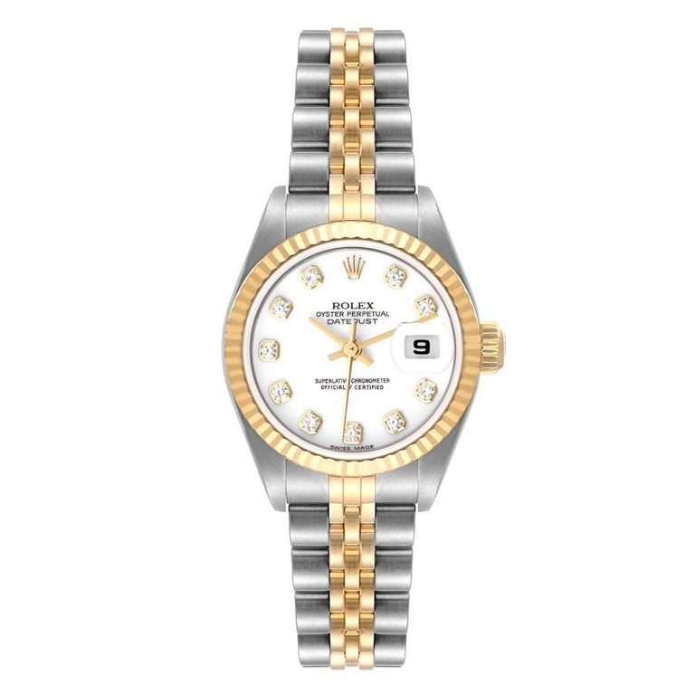 Rolex Datejust Steel Yellow Gold White Diamond Dial Ladies Watch 79173 ...