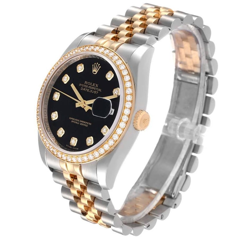 Rolex Datejust Steel Yellow Gold White Diamond Dial Mens Watch 116243 ...