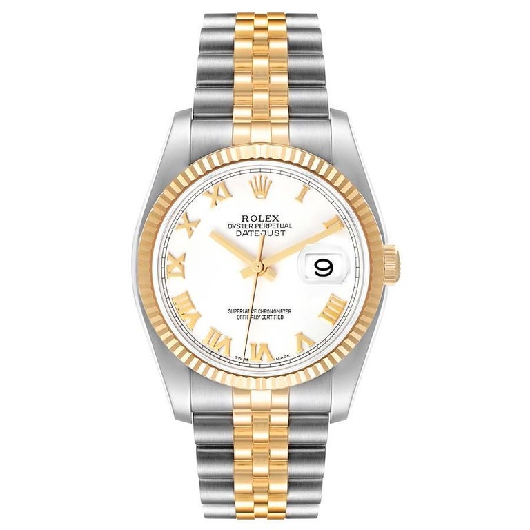 Rolex Datejust Steel Yellow Gold White Roman Dial Mens Watch 116233 Box ...