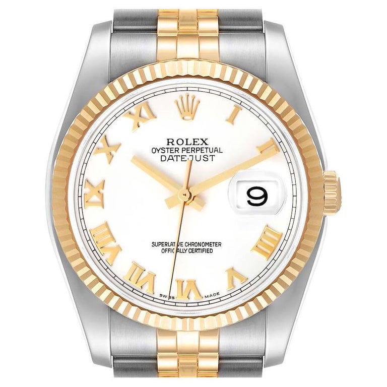 Rolex Datejust Steel Yellow Gold White Roman Dial Mens Watch 116233 Box ...