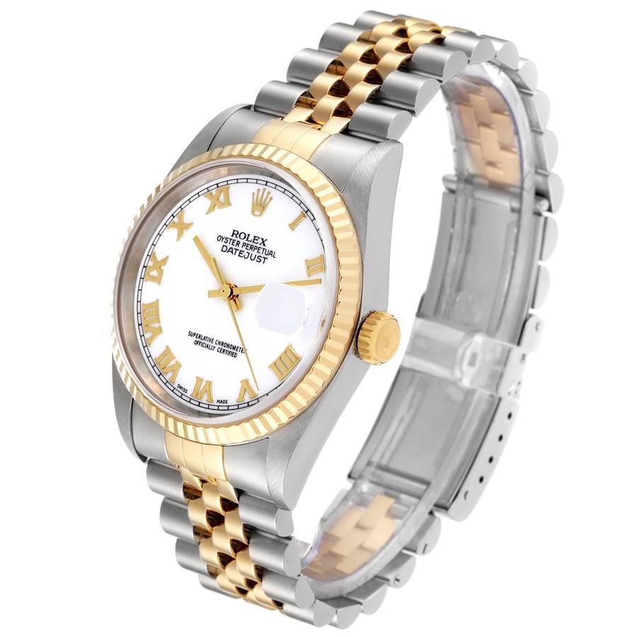 Rolex Datejust Steel Yellow Gold White Roman Dial Mens Watch 16233 Box ...
