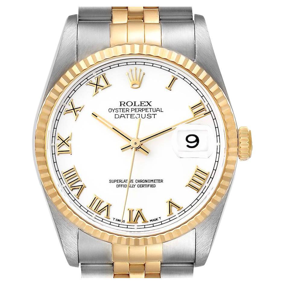 Rolex Datejust Steel Yellow Gold White Dial Mens Watch 16233 Box Papers ...