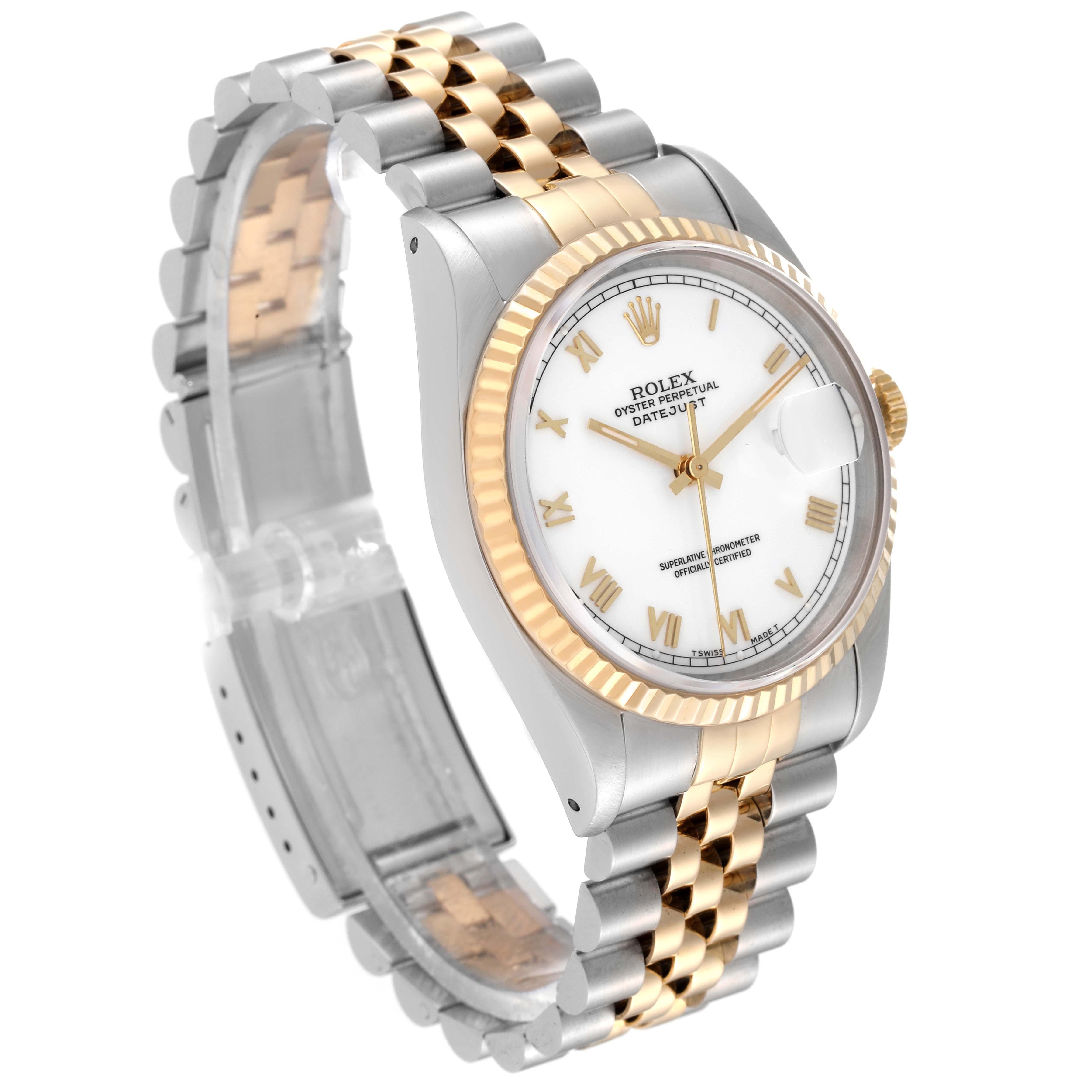 Rolex Datejust Steel Yellow Gold White Roman Dial Mens Watch 16233 For ...