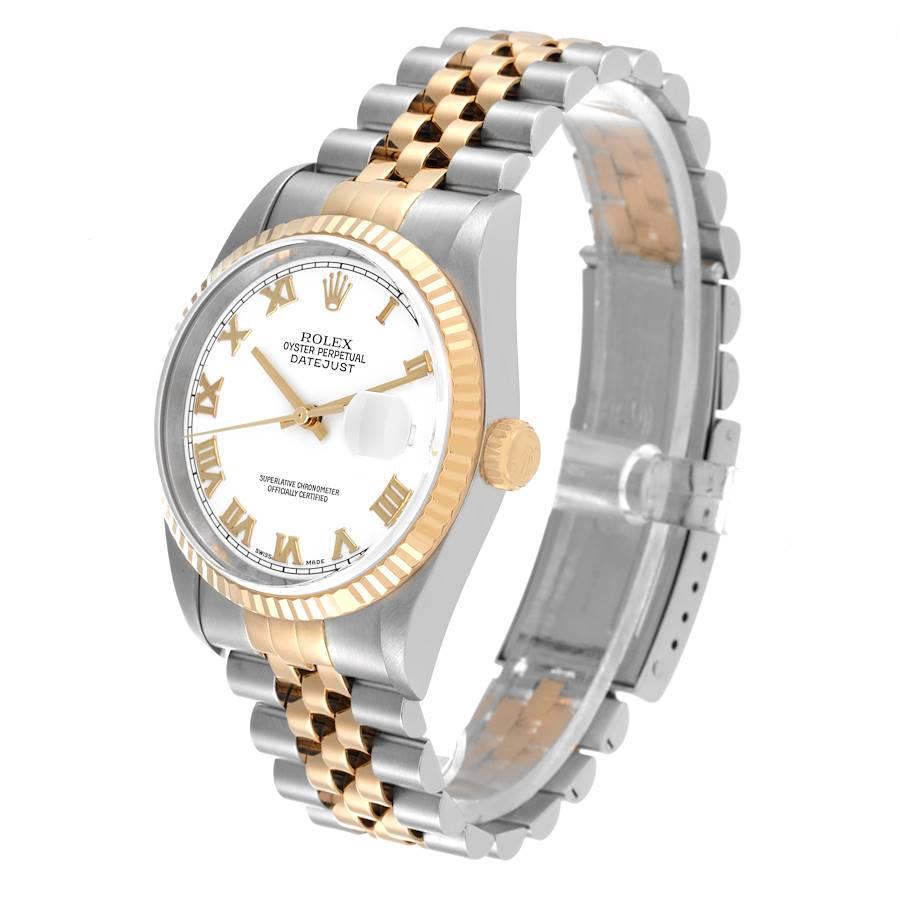 Rolex Datejust Steel Yellow Gold White Roman Dial Mens Watch 16233 at ...