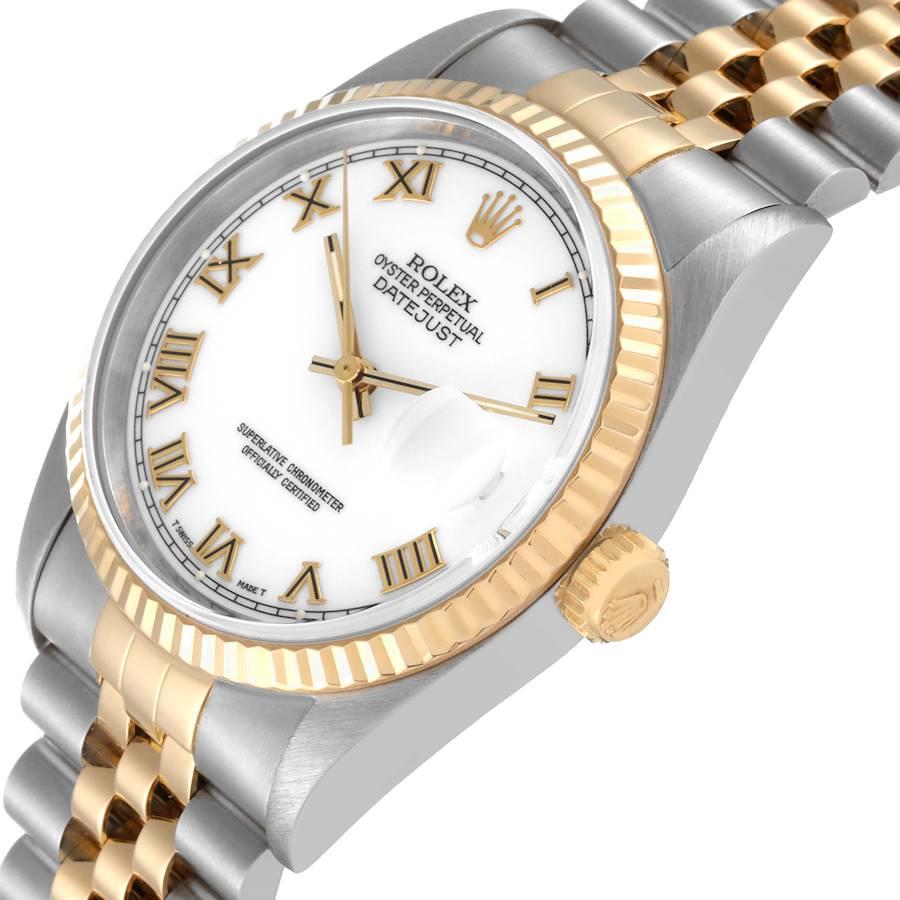 Rolex Datejust Steel Yellow Gold White Roman Dial Mens Watch 16233 at ...