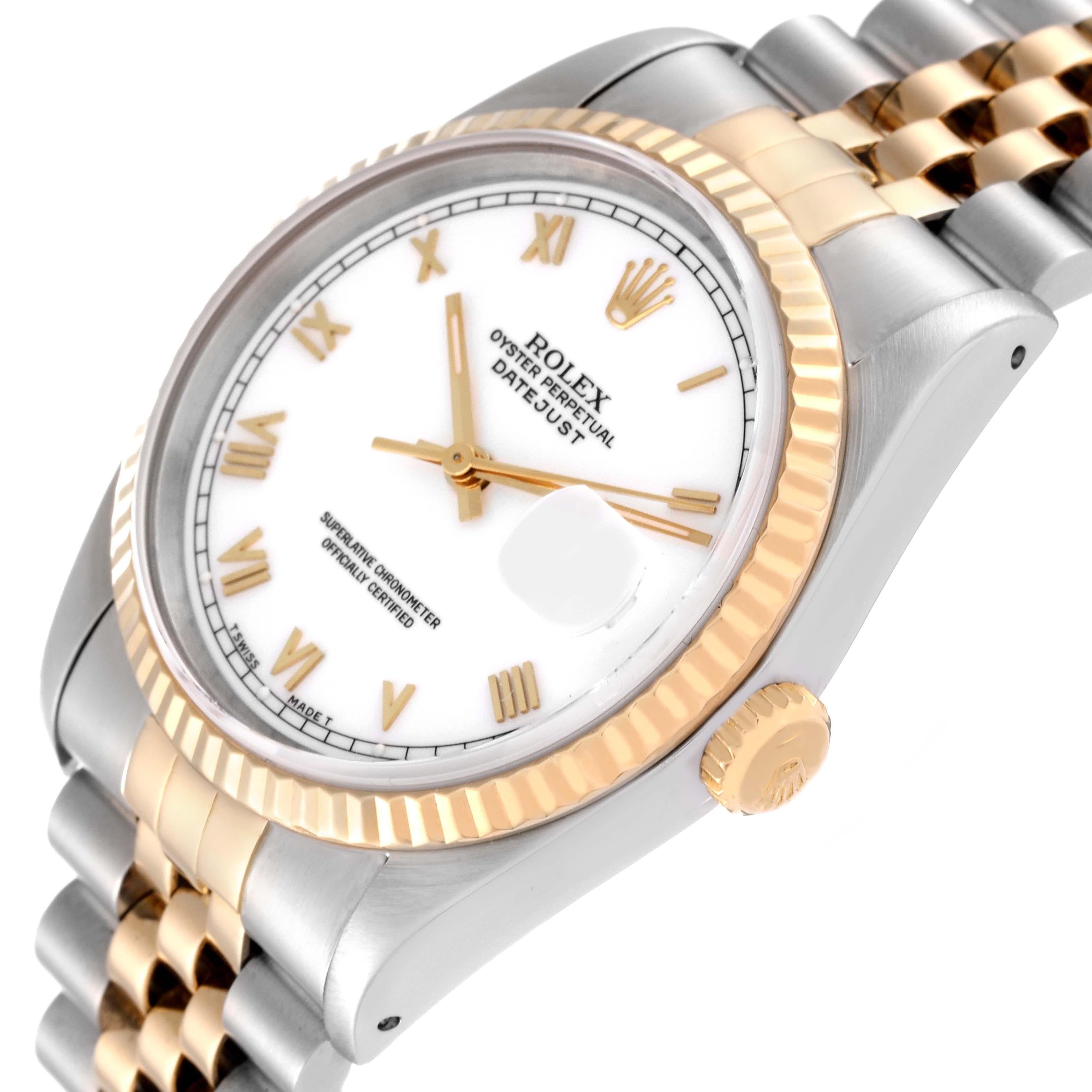 Rolex Datejust Steel Yellow Gold White Roman Dial Mens Watch 16233 For ...