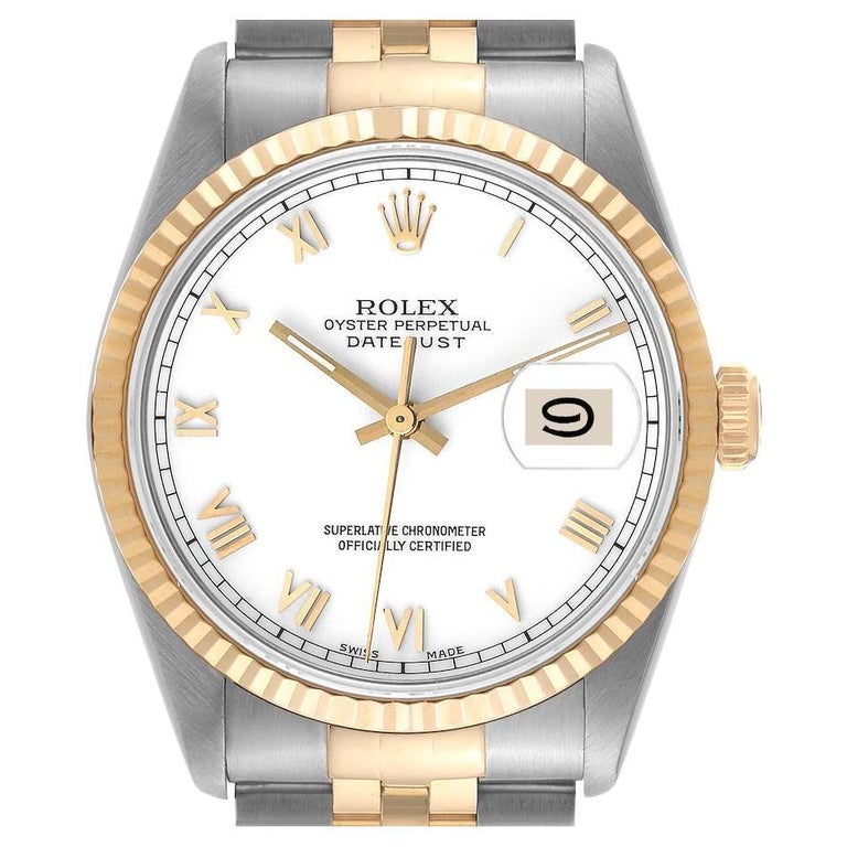 Rolex Datejust Steel Yellow Gold White Roman Dial Mens Watch 16233 For ...