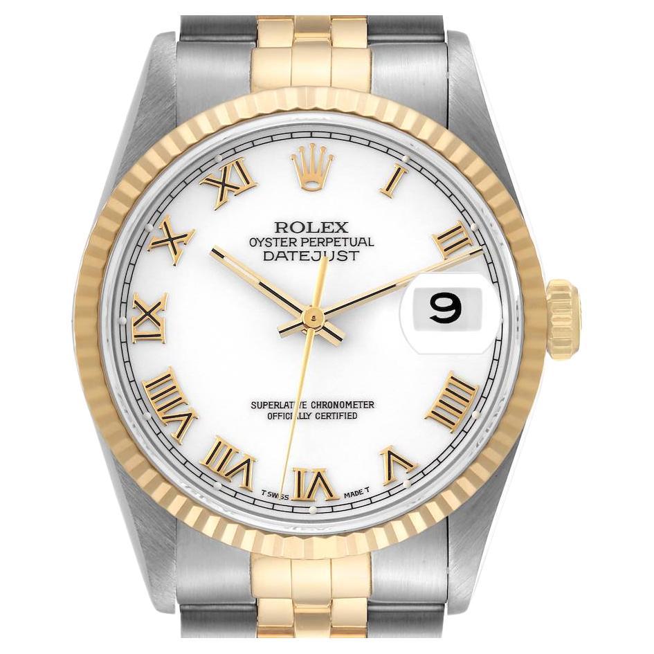 Rolex Datejust Steel Yellow Gold White Roman Dial Mens Watch 16233 at ...