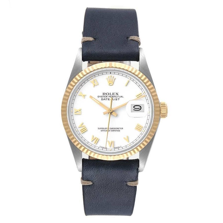 Rolex Datejust Steel Yellow Gold White Roman Dial Vintage Mens Watch ...