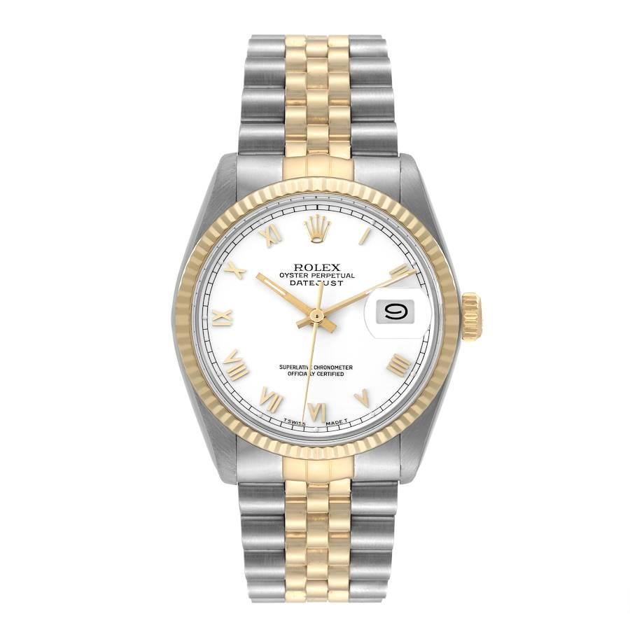 Rolex Datejust Steel Yellow Gold White Roman Dial Vintage Mens Watch ...