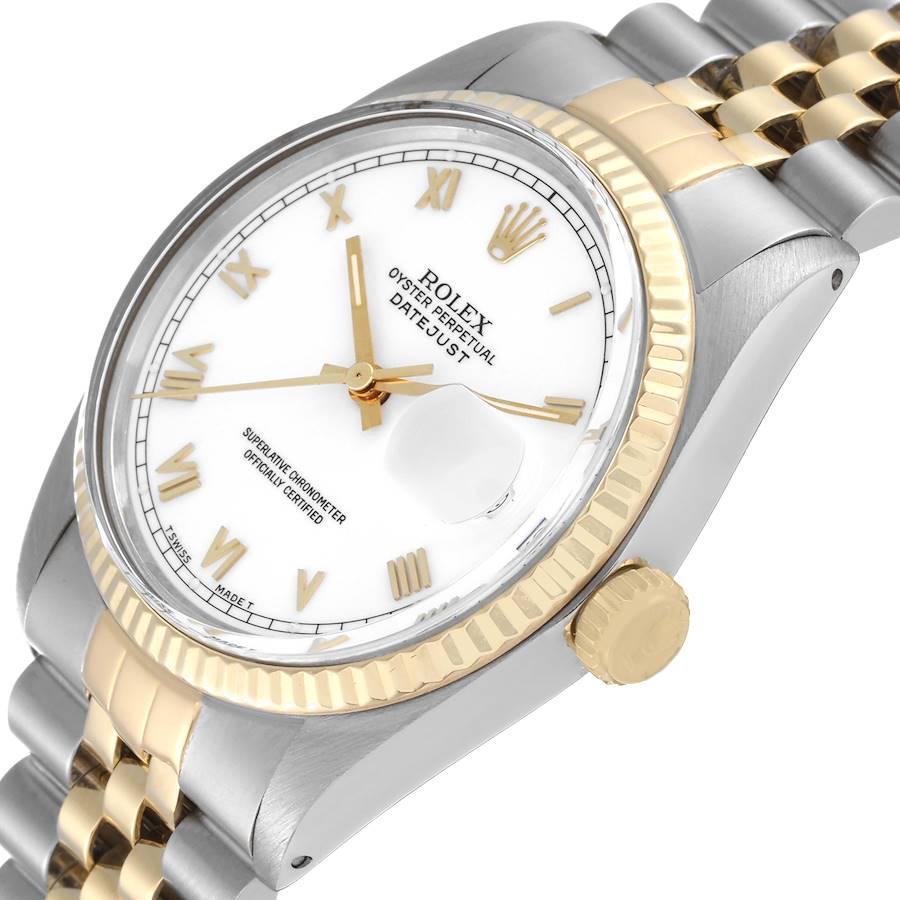 Rolex Datejust Steel Yellow Gold White Roman Dial Vintage Mens Watch ...